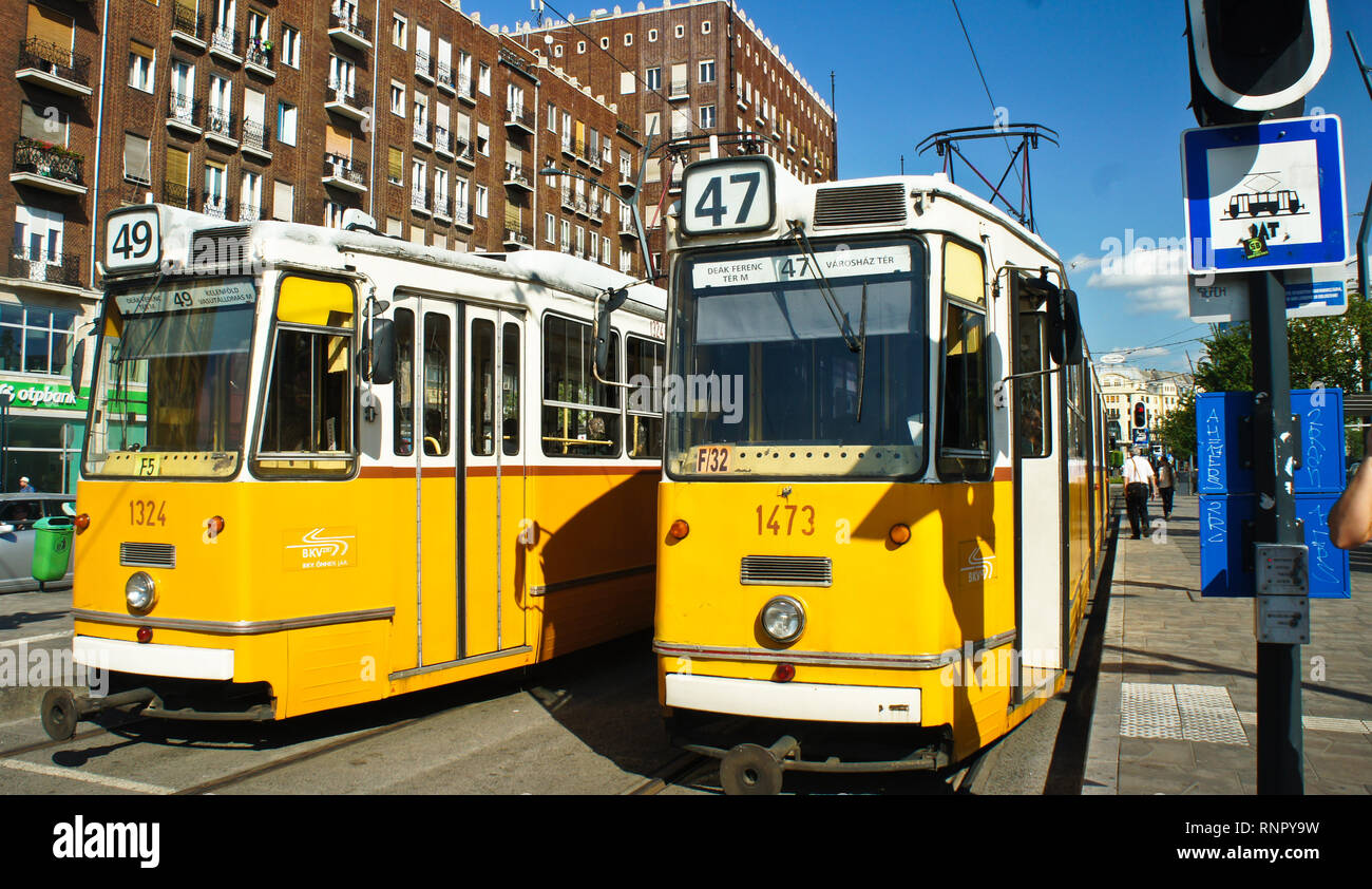 Budapest. Hungary - 15 07 2015: Yellow Tram in the street Stock Photo ...