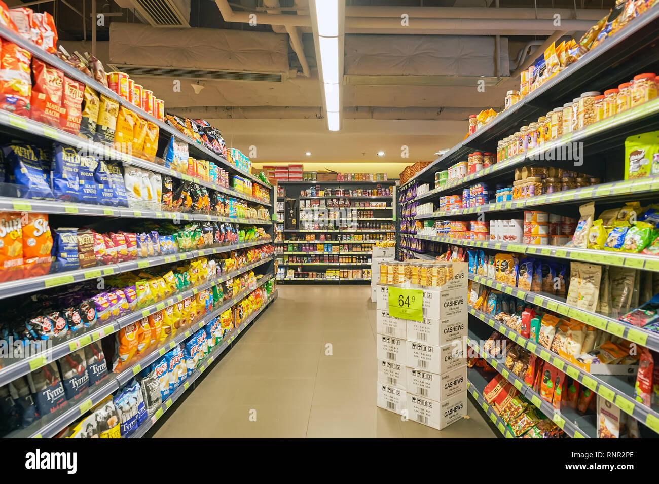 MACAO, CHINA - FEBRUARY 17, 2016: inside of a food store in Macao ...
