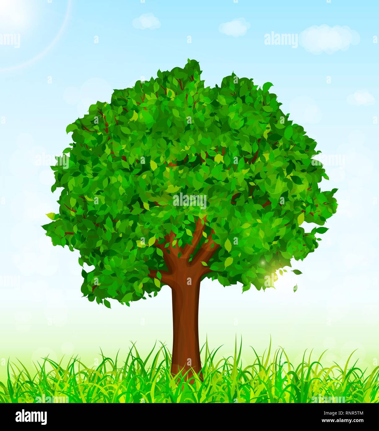 Green landscape with tree and grass background vector Stock Vector ...