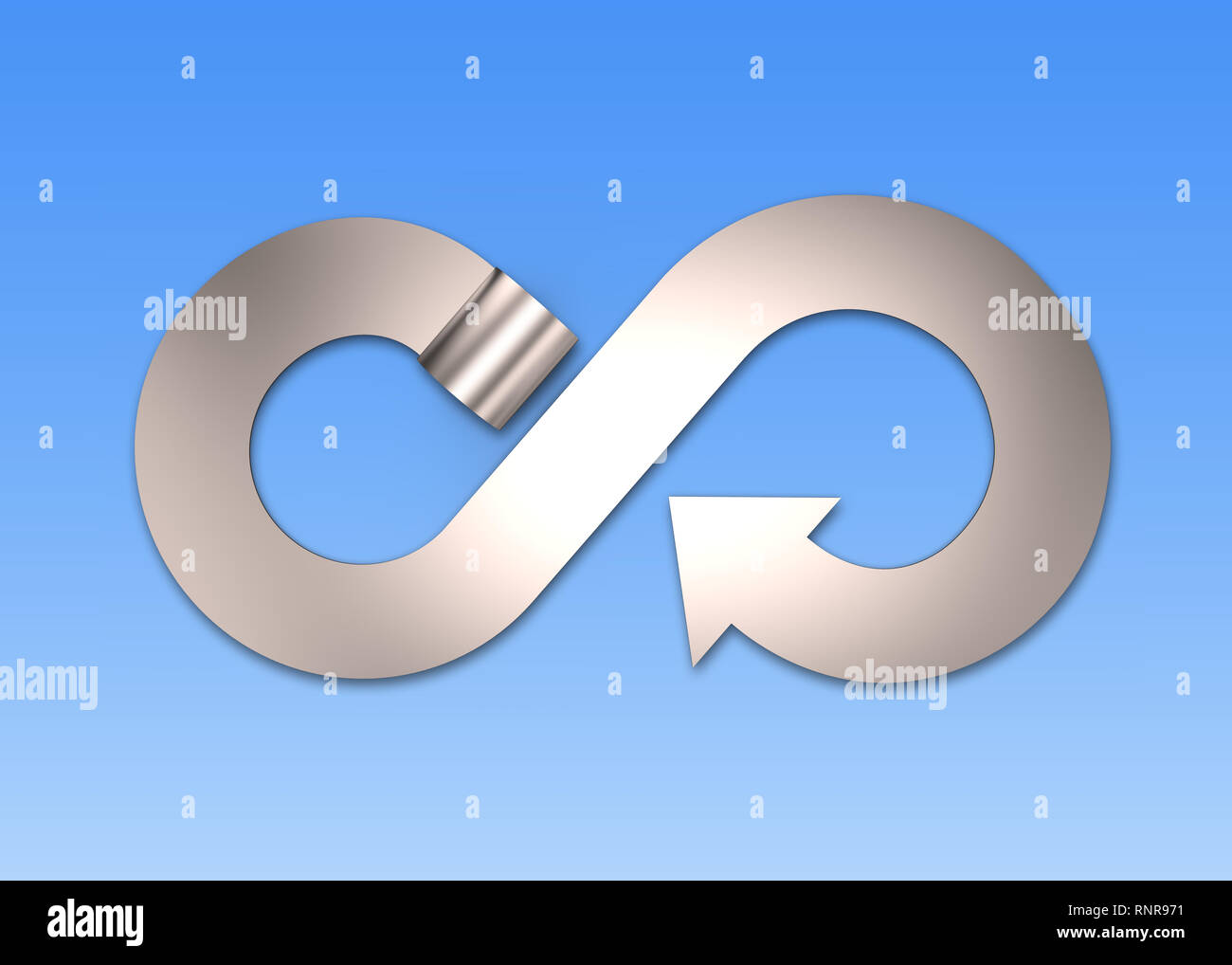 Circular economy concept. Gray metal roller and arrow infinity ...