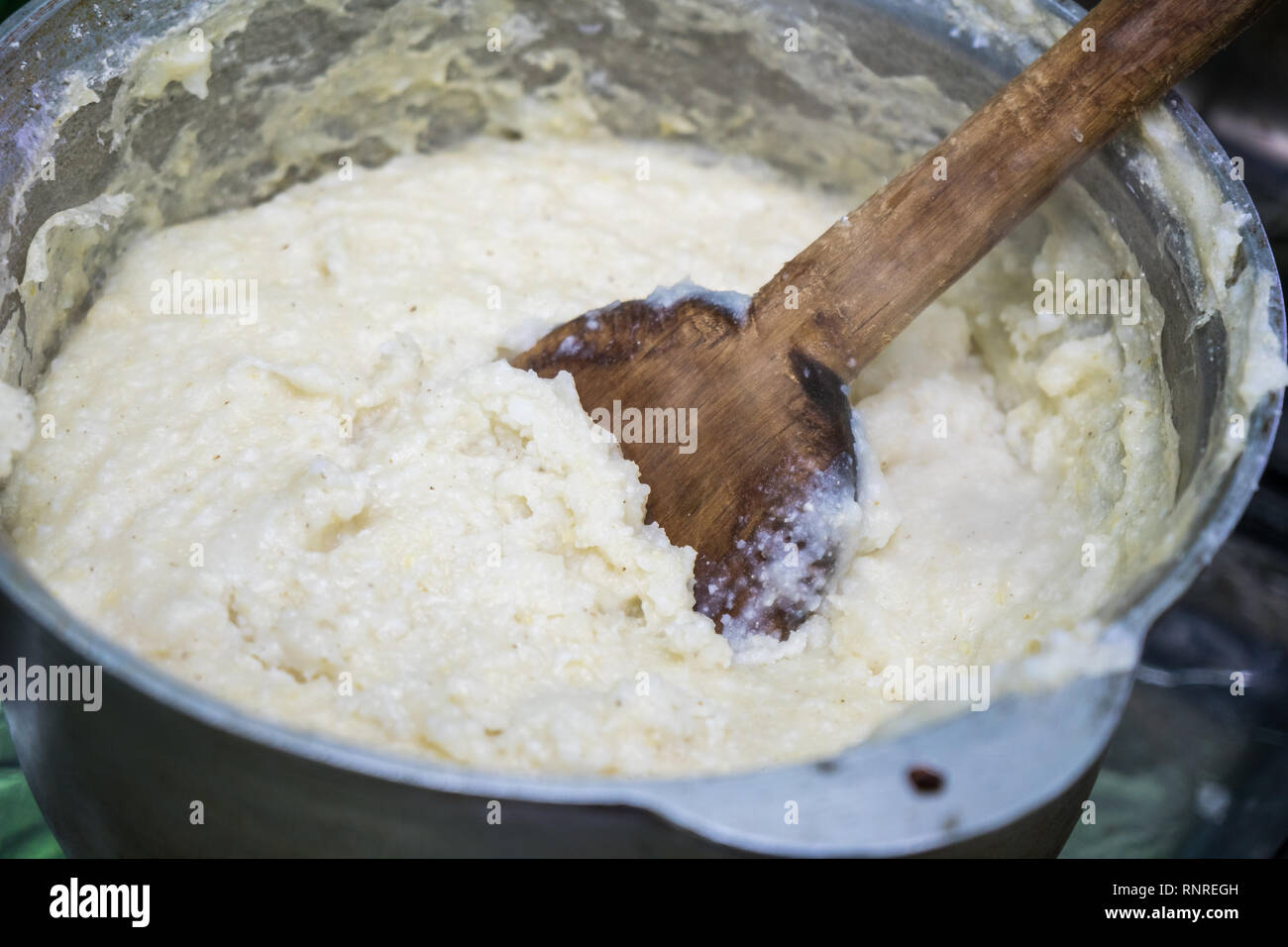 Ghomi, popular dish from Samegrelo region made of white coarse cornmeal ...
