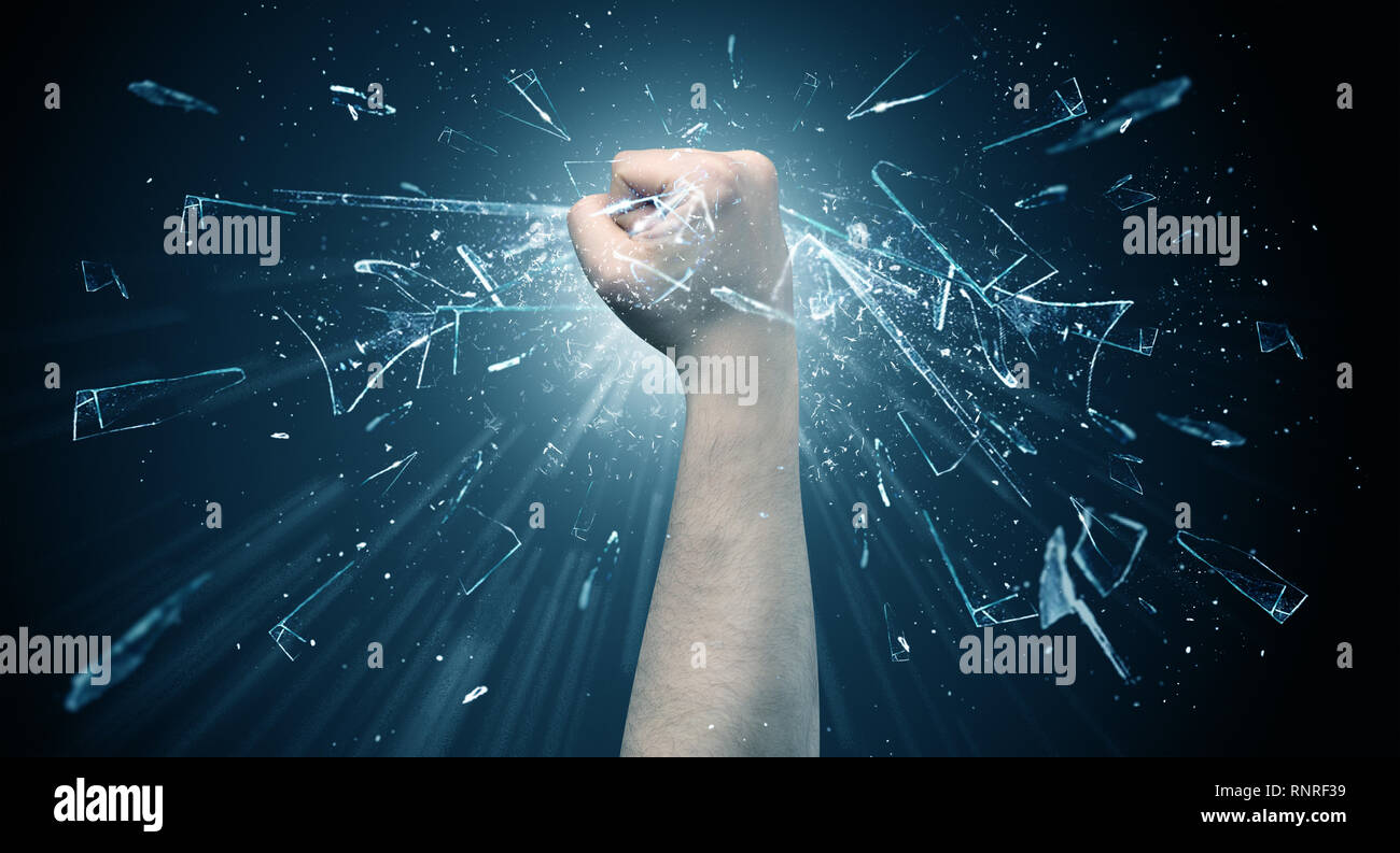 Big hand hits intense and breaks glasses Stock Photo - Alamy