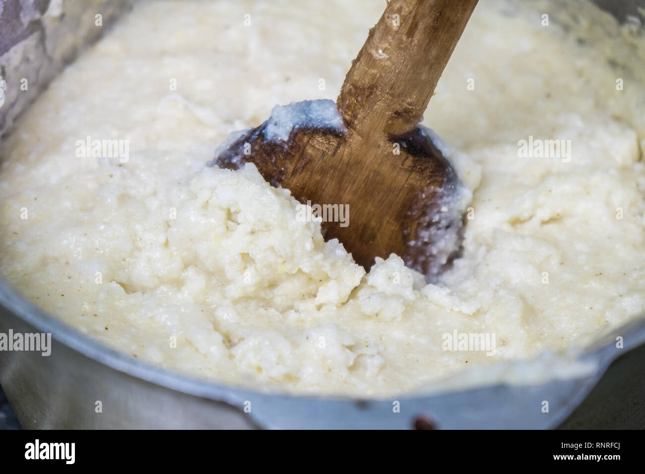 Ghomi, popular dish from Samegrelo region made of white coarse cornmeal ...