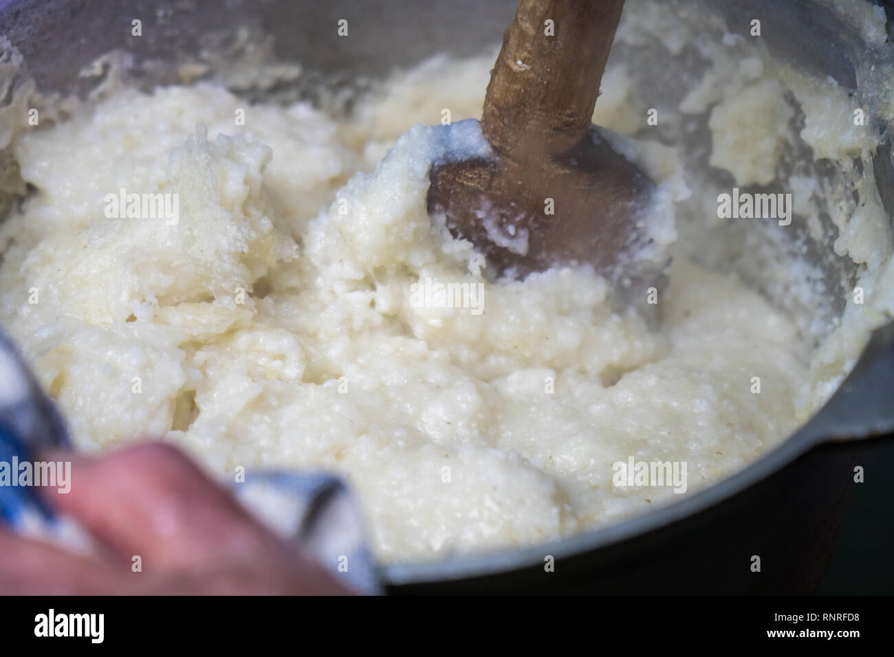 Ghomi, popular dish from Samegrelo region made of white coarse cornmeal ...