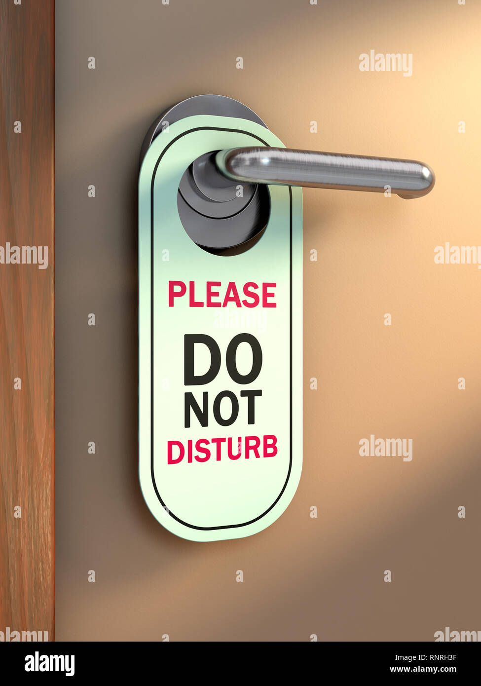 Do not disturb sign hanging from a door's handle. 3D illustration Stock ...