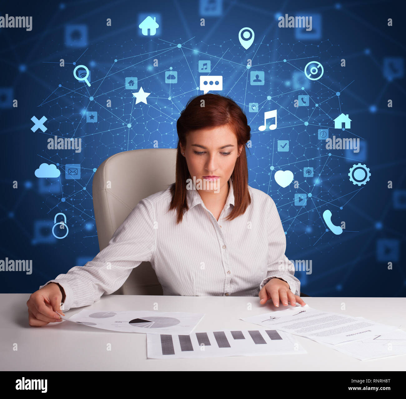 Secretary work with office and multitask concept Stock Photo - Alamy