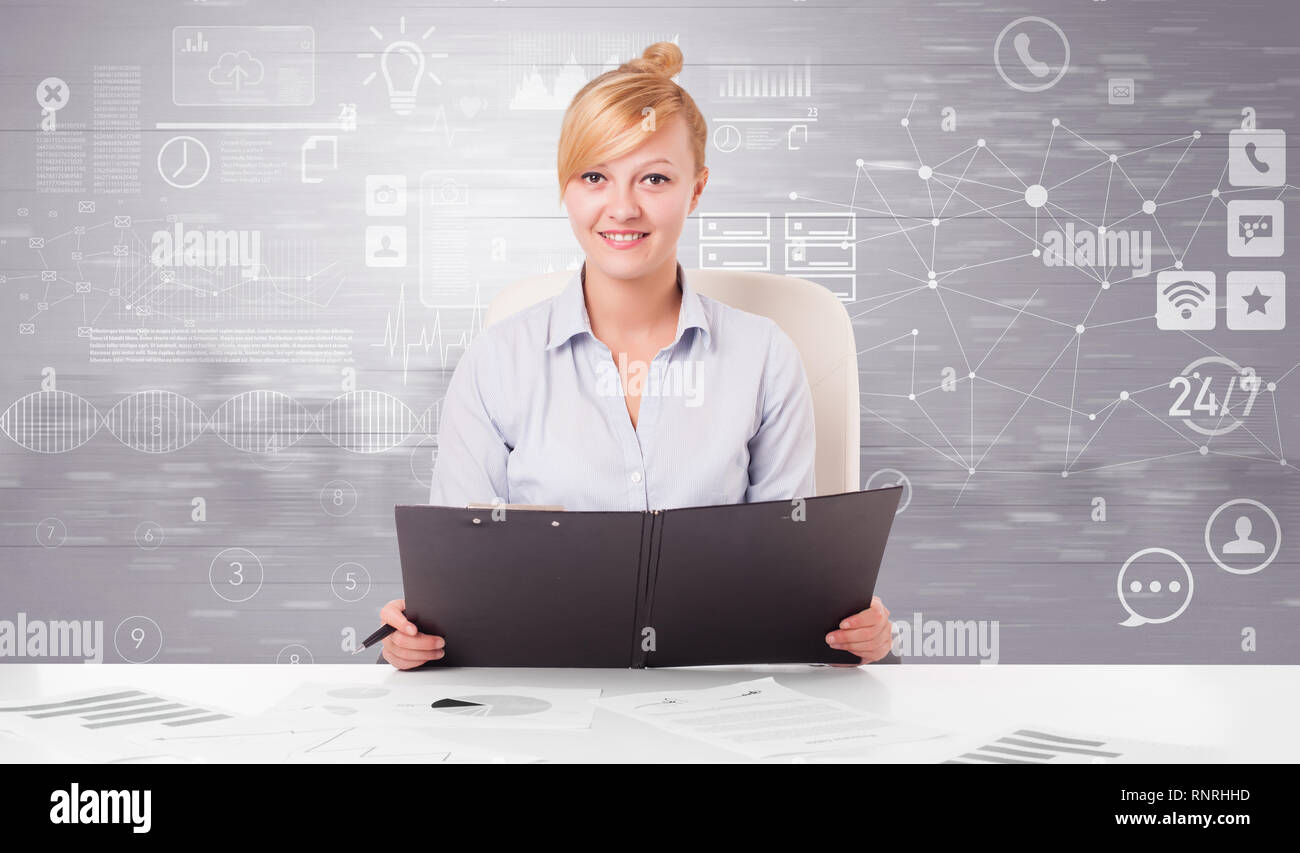 Business person at front desk with workflow concept Stock Photo - Alamy