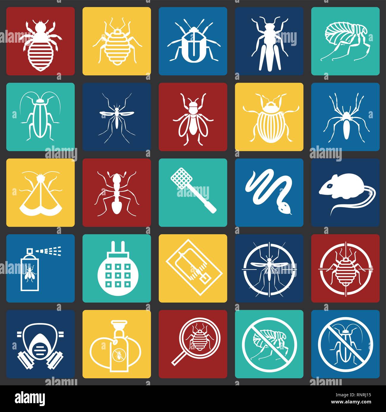 Pest icons set on color squares background for graphic and web design ...