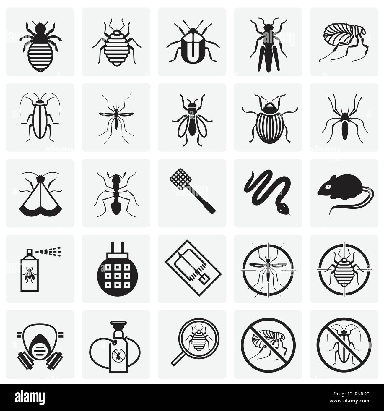 Pest icons set on squares background for graphic and web design, Modern ...