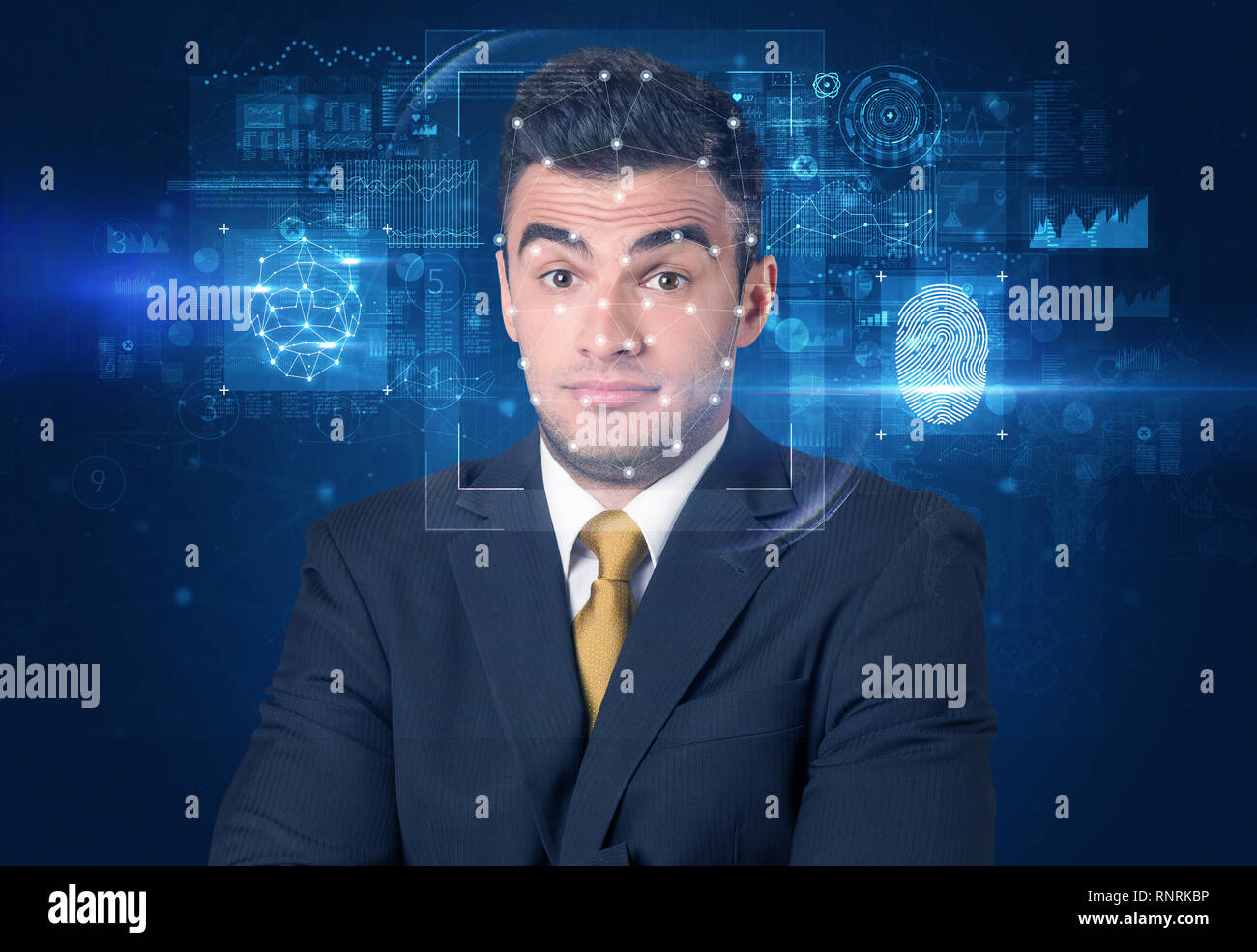 Biometric verification - face and fingerprint detection concept Stock ...