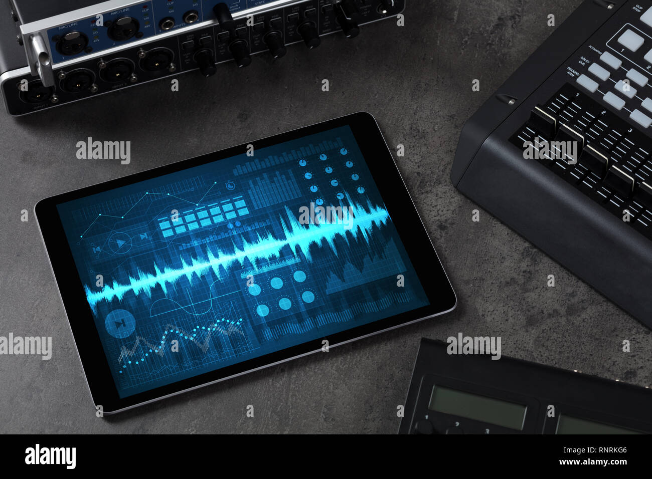 Music instruments and tablet with recording sound concept Stock Photo ...