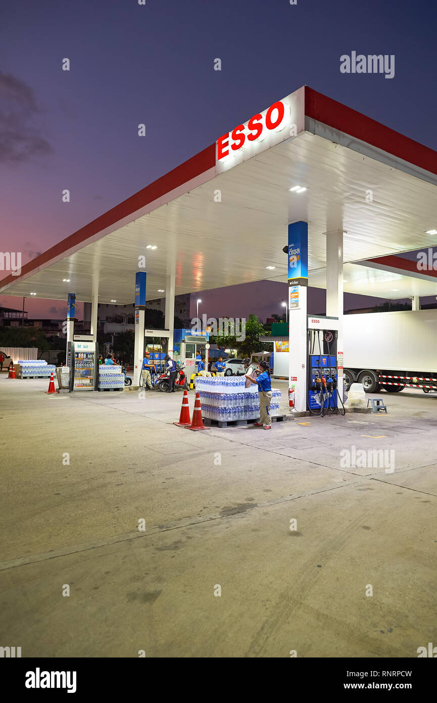 PATTAYA, THAILAND - CIRCA FEBRUARY, 2016: Esso station at twilight ...