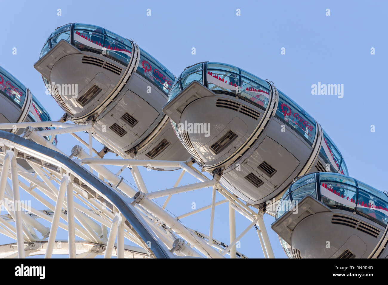 Close up of cabins of the Coca Cola London Eye, London, England Stock ...