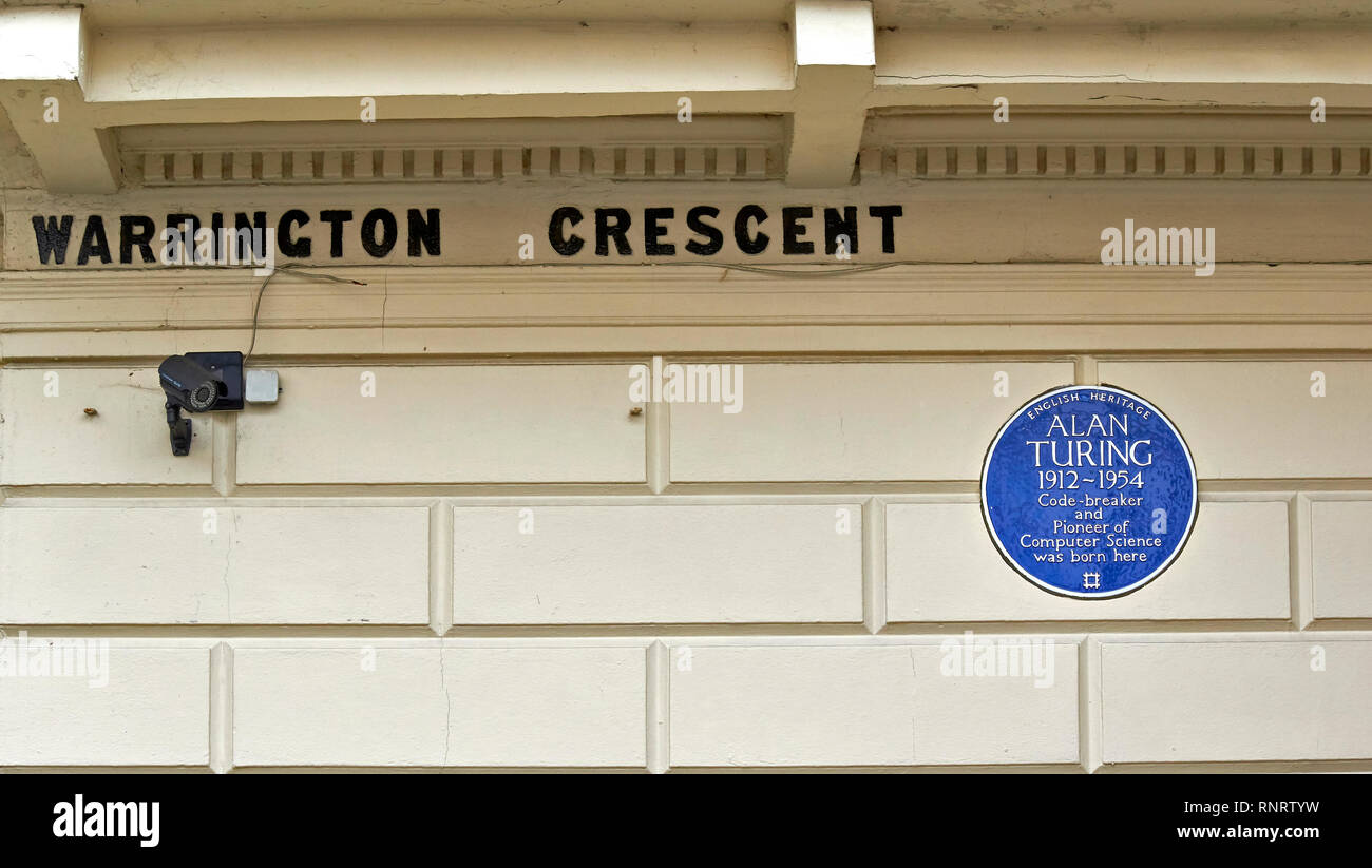 BLUE PLAQUE FOR ALAN TURING IN WARRINGTON CRESCENT LITTLE VENICE LONDON ...