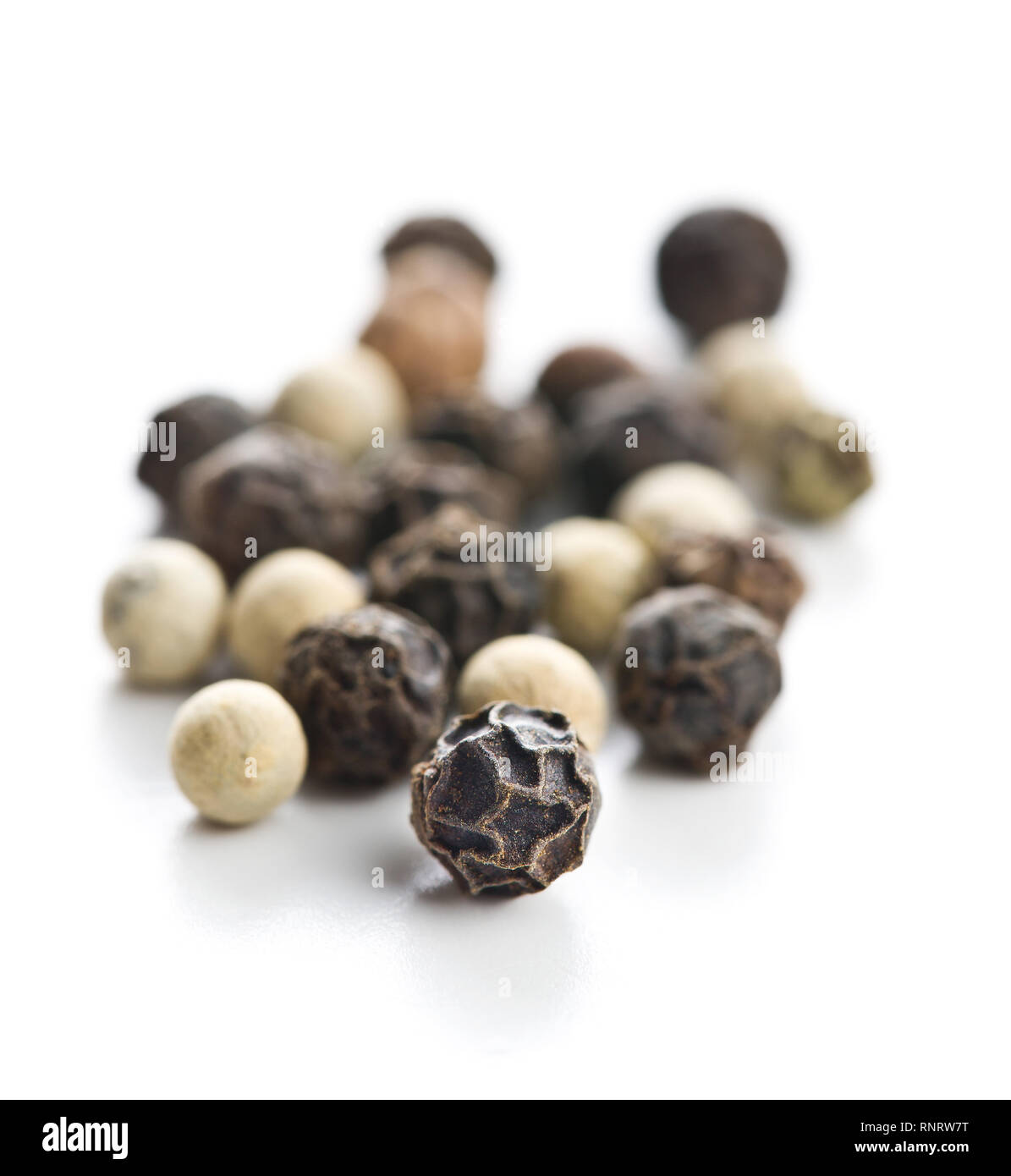 Different types of dried peppercorn isolated on white background Stock ...