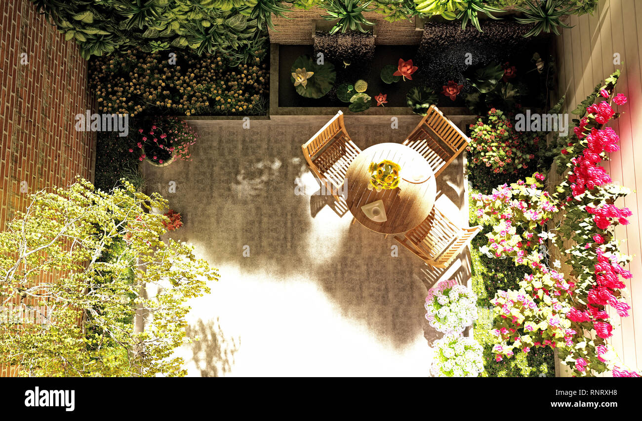 3d render balcony garden Stock Photo - Alamy