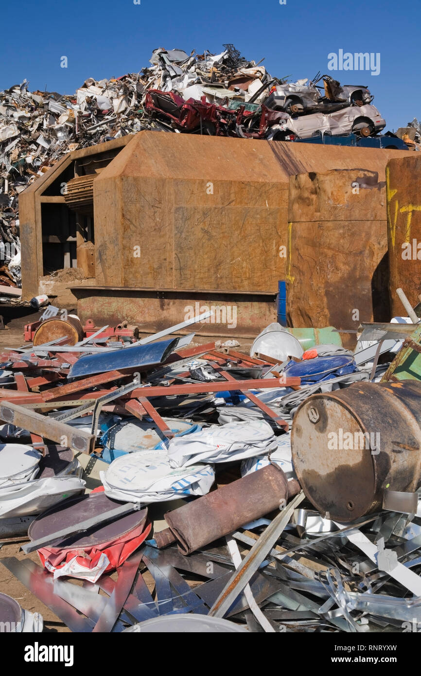 Pile of discarded metal household and Industrial items at a scrap metal ...