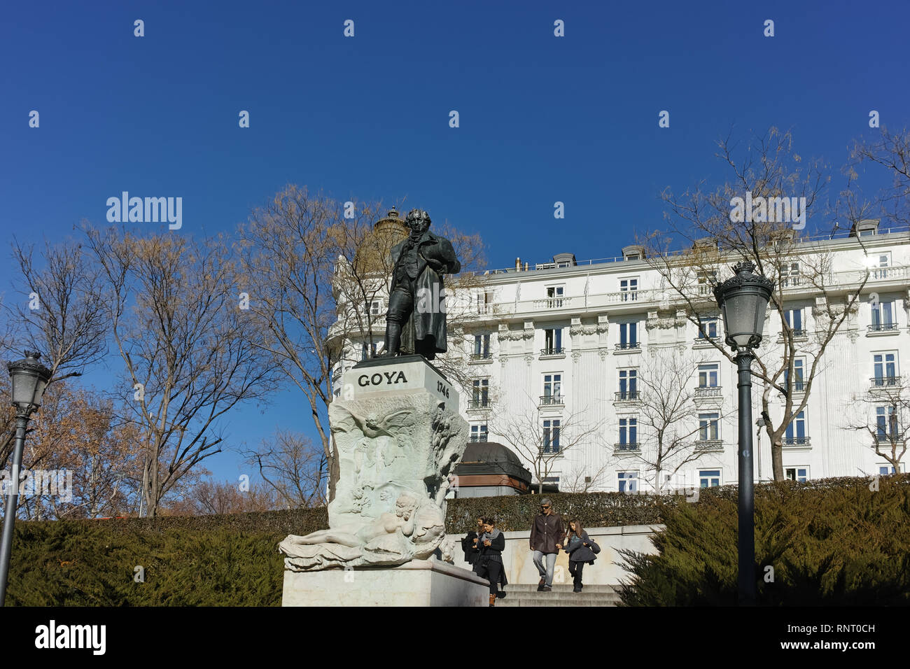 MADRID, SPAIN - JANUARY 22, 2018: Goya Statue in front of Museum of the ...
