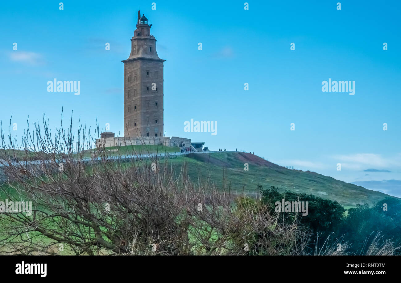 The Tower of Hercules, an ancient Roman lighthouse on a peninsula about ...