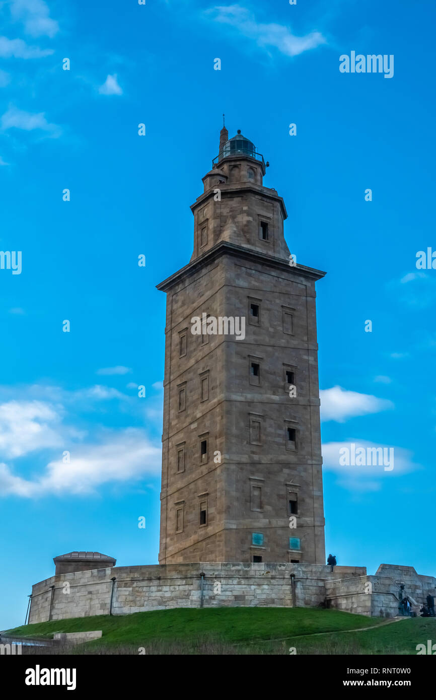The Tower of Hercules, an ancient Roman lighthouse on a peninsula about ...