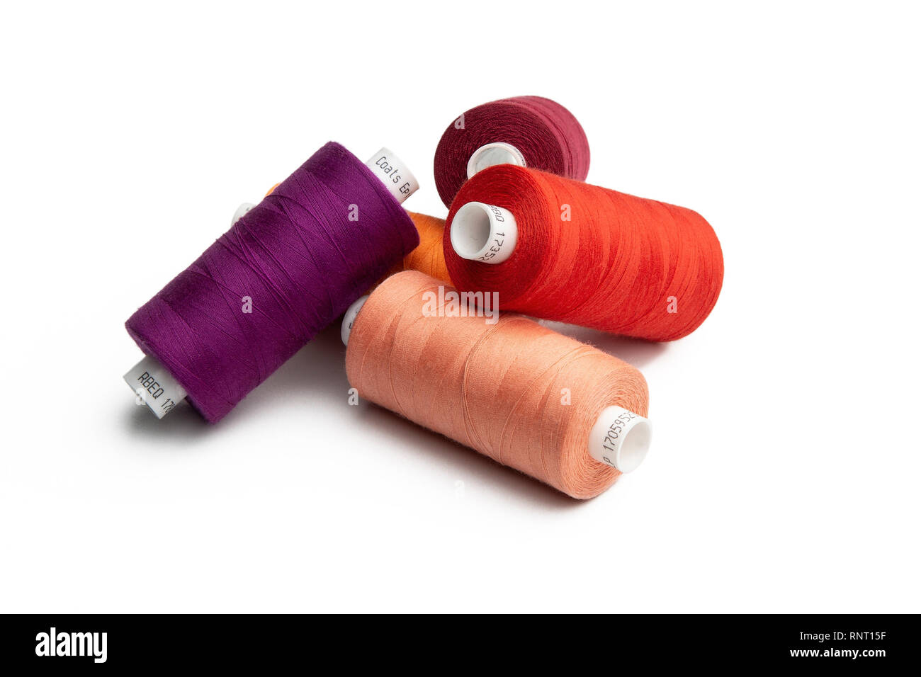 Set of color spool sewing threads on isolated white background Stock ...