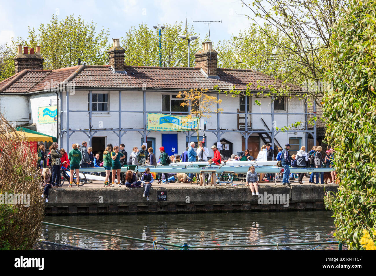 A sporting event at Lea Rowing Club on the River Lea, Upper Clapton ...