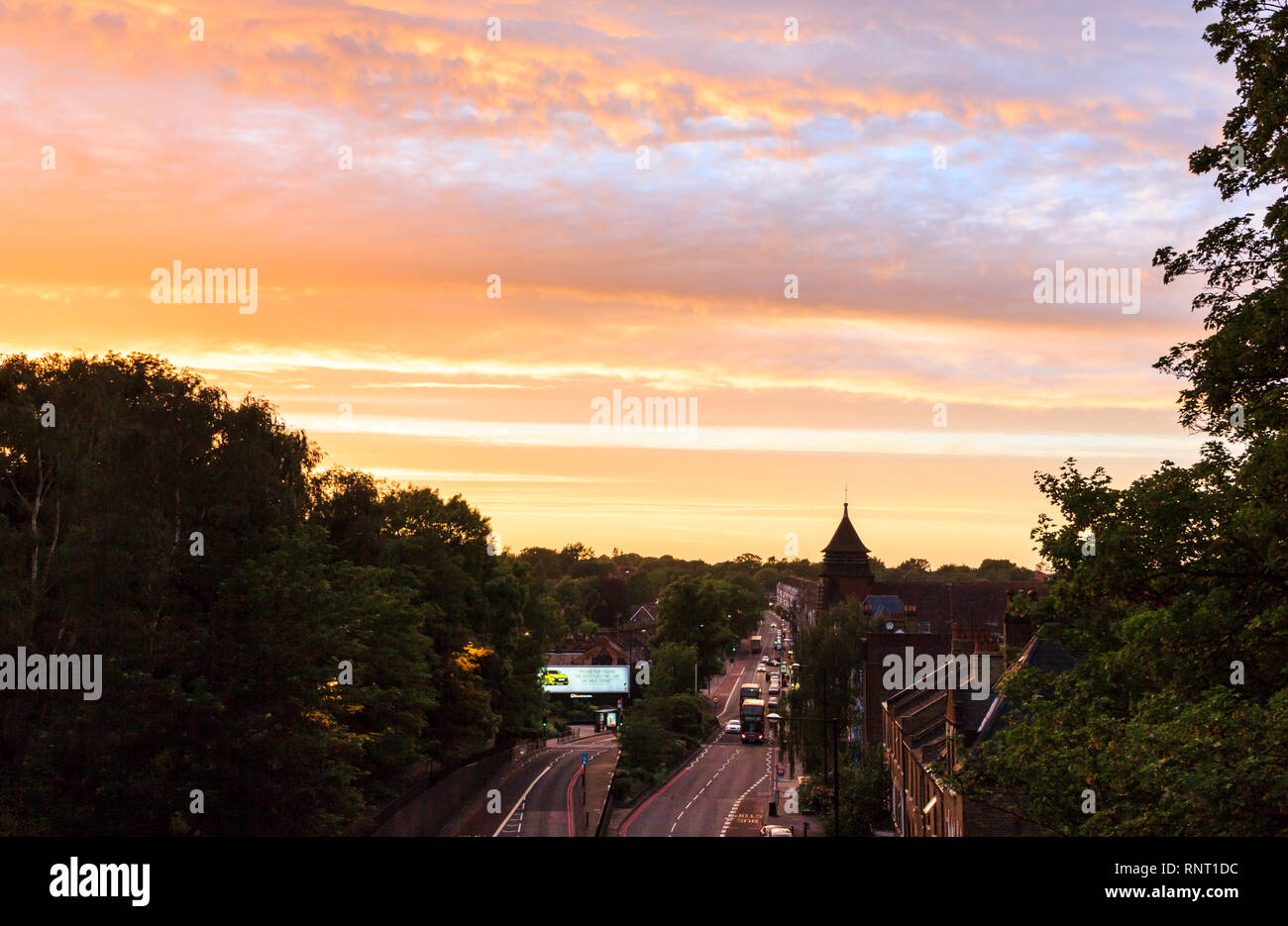 View north along Archway Road from Hornsey Lane Bridge at sunset ...