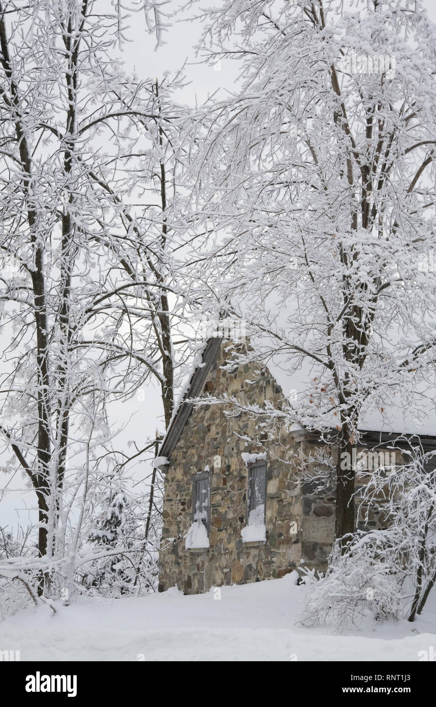 Old Fieldstone constructed Tibitts Hill schoolhouse through snow ...