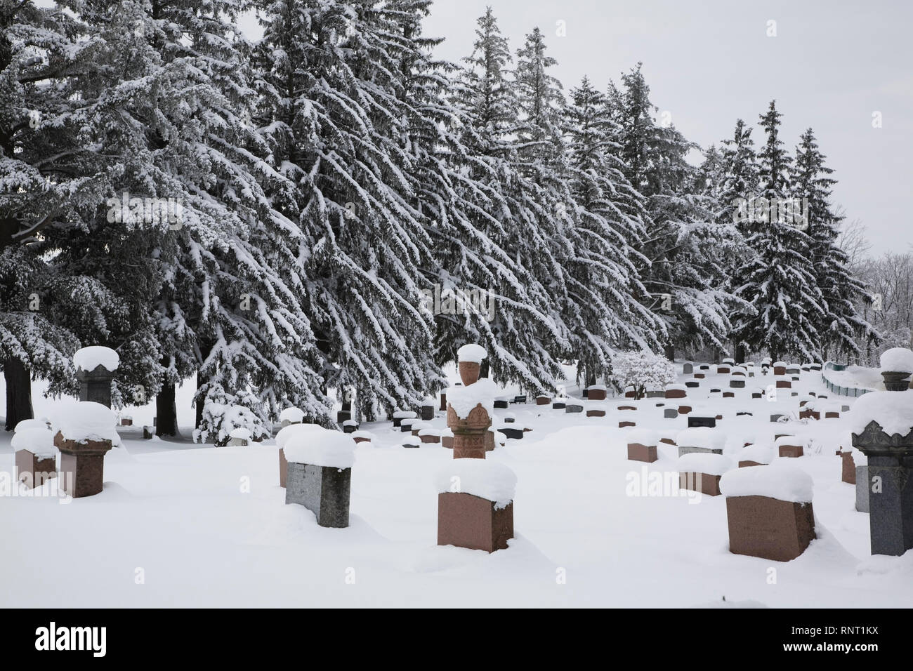 Cemetery in winter, Knowlton, Eastern Townships, Quebec, Canada Stock ...