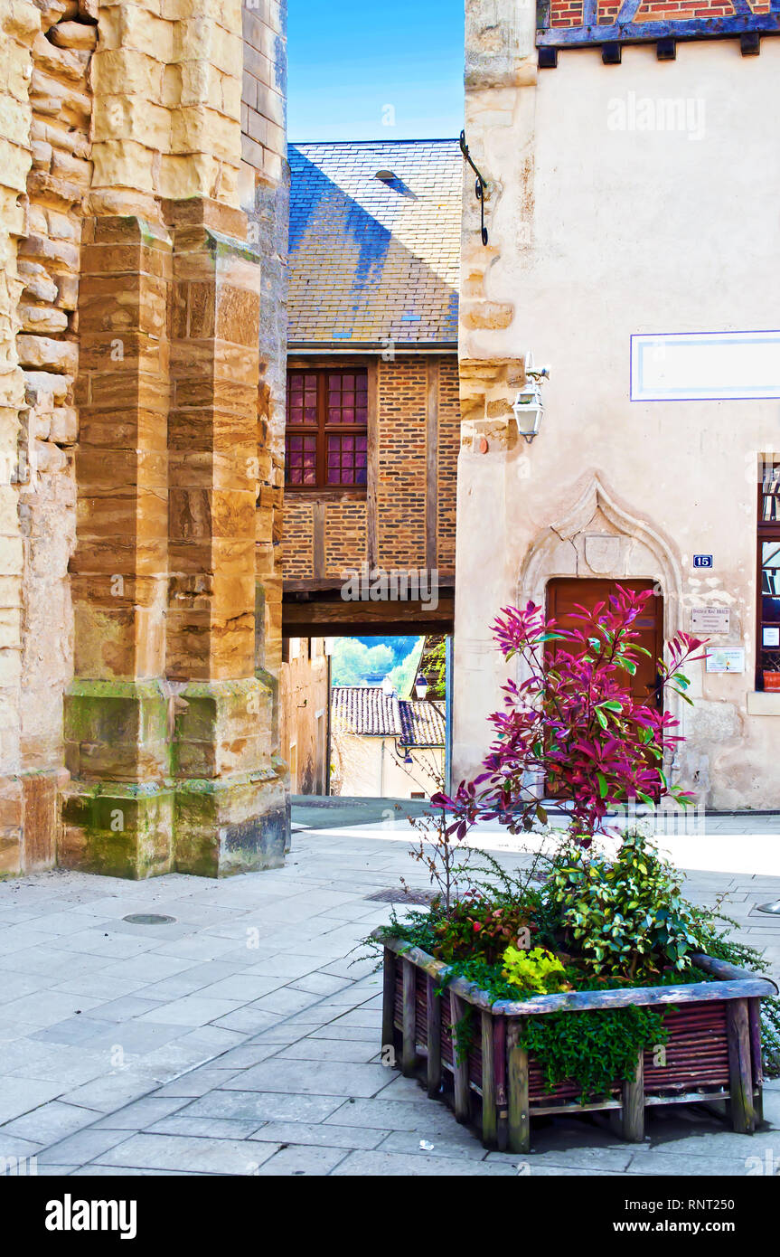 Amazing solitary city center of a small town Thouars, France. Empty ...