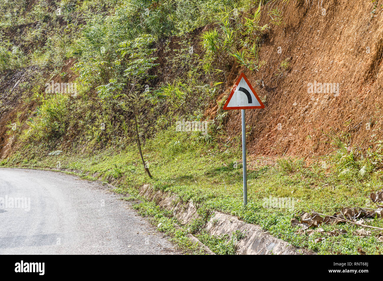 Sign dangerous turn on the mountain road, Laos, Traffic Sign Stock ...