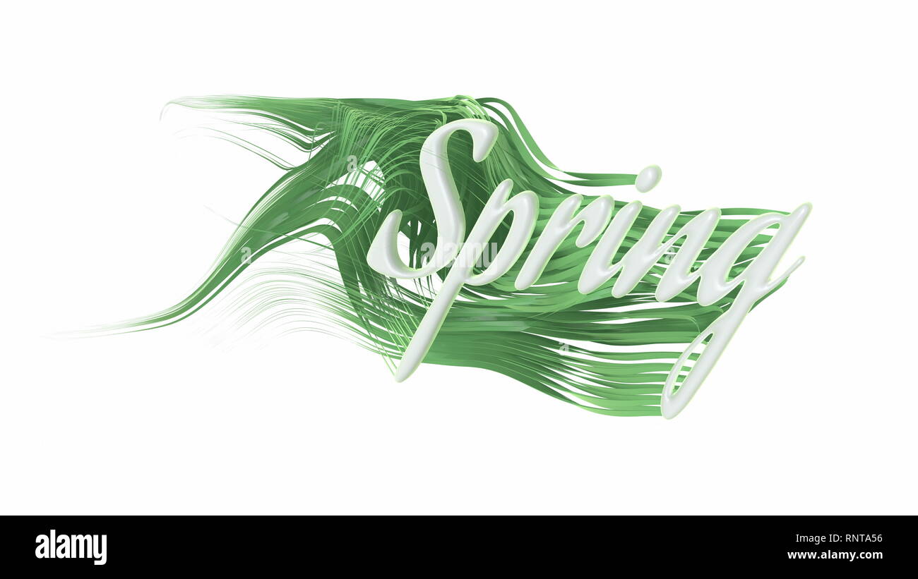 The word Spring lettering made by white plactic and growing green and ...