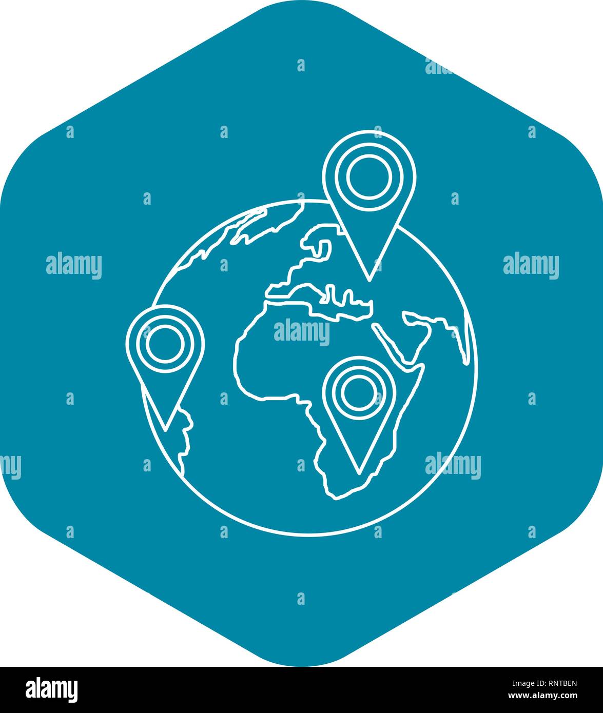 Globe earth with pointer marks icon, outline style Stock Vector Image ...