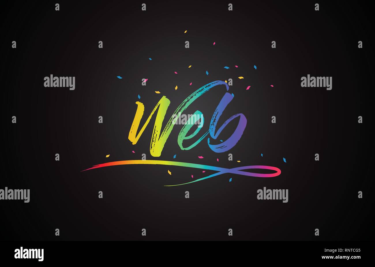 Web Word Text with Handwritten Rainbow Vibrant Colors and Confetti ...
