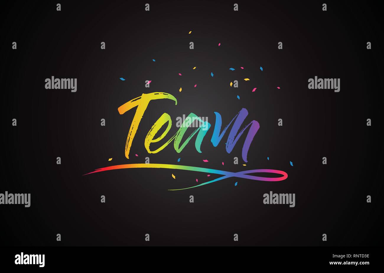Team Word Text with Handwritten Rainbow Vibrant Colors and Confetti ...