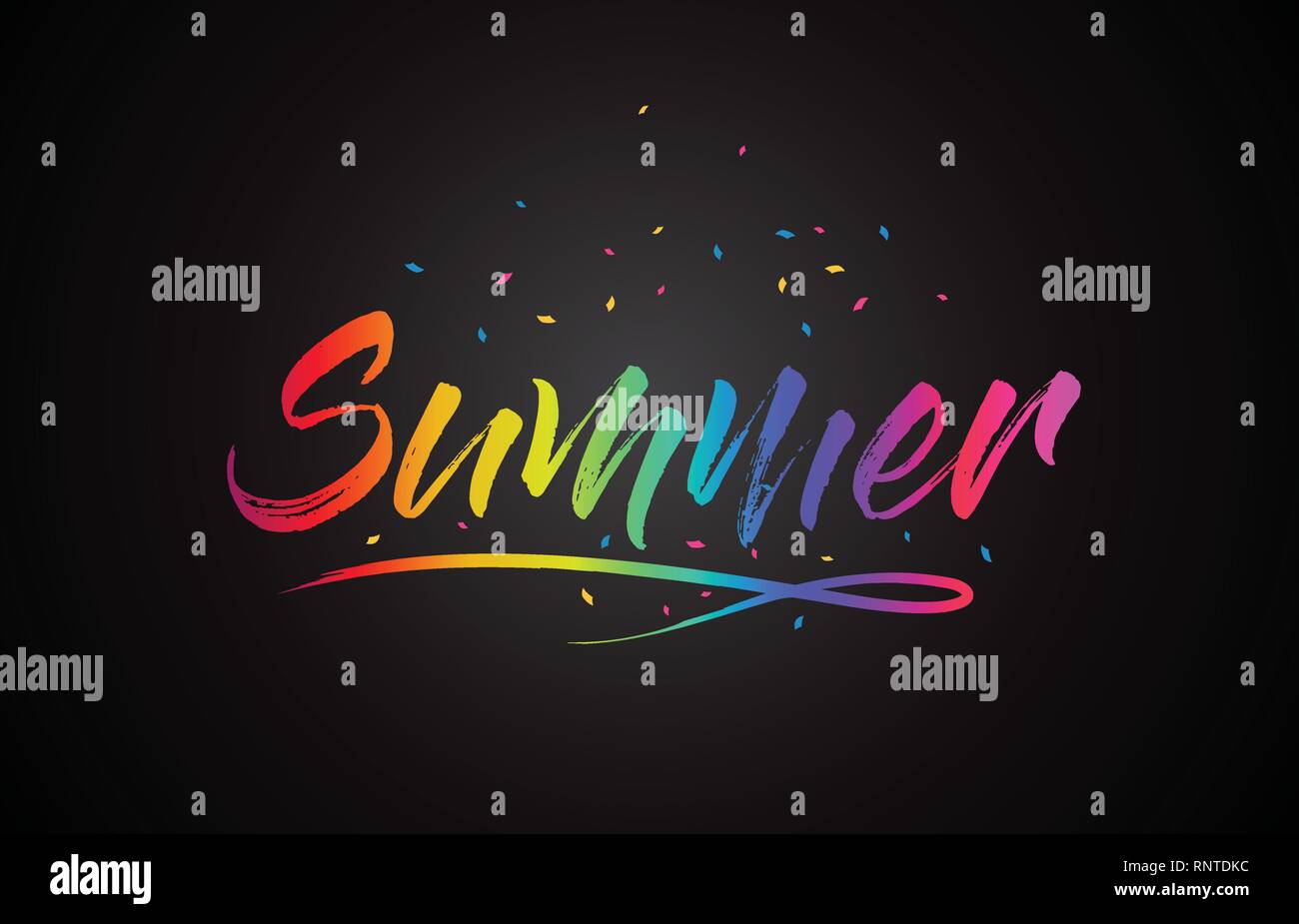 Summer Word Text with Handwritten Rainbow Vibrant Colors and Confetti ...