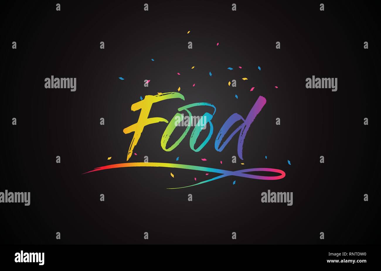 Food Word Text with Handwritten Rainbow Vibrant Colors and Confetti ...