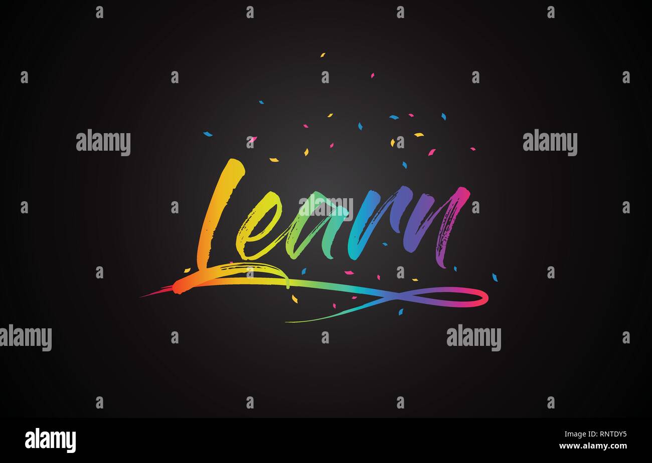 Learn Word Text with Handwritten Rainbow Vibrant Colors and Confetti ...