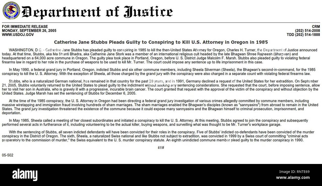Catherine Jane Stubbs Pleads Guilty to Conspiring to Kill U.S. Attorney ...
