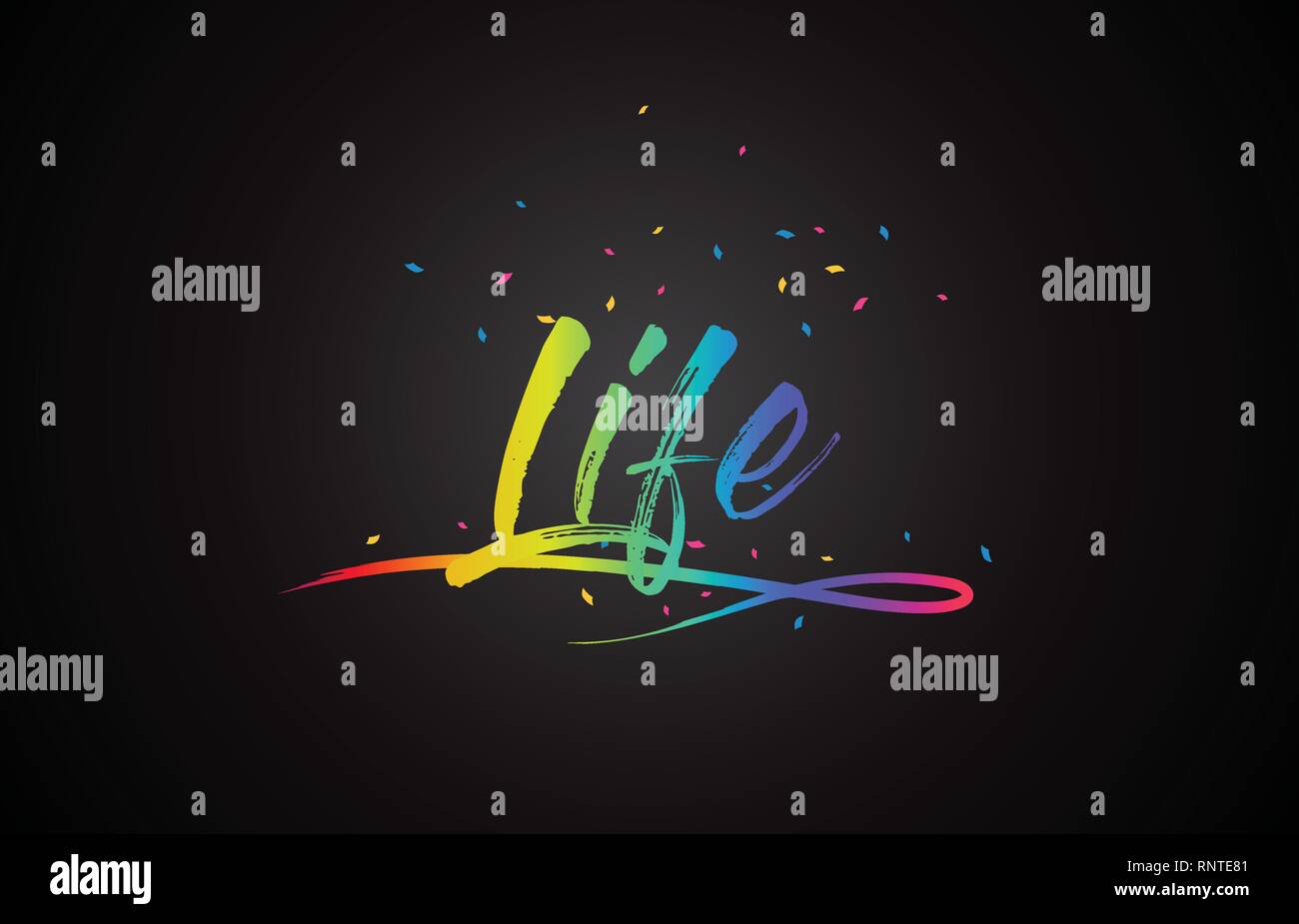 Life Word Text with Handwritten Rainbow Vibrant Colors and Confetti ...