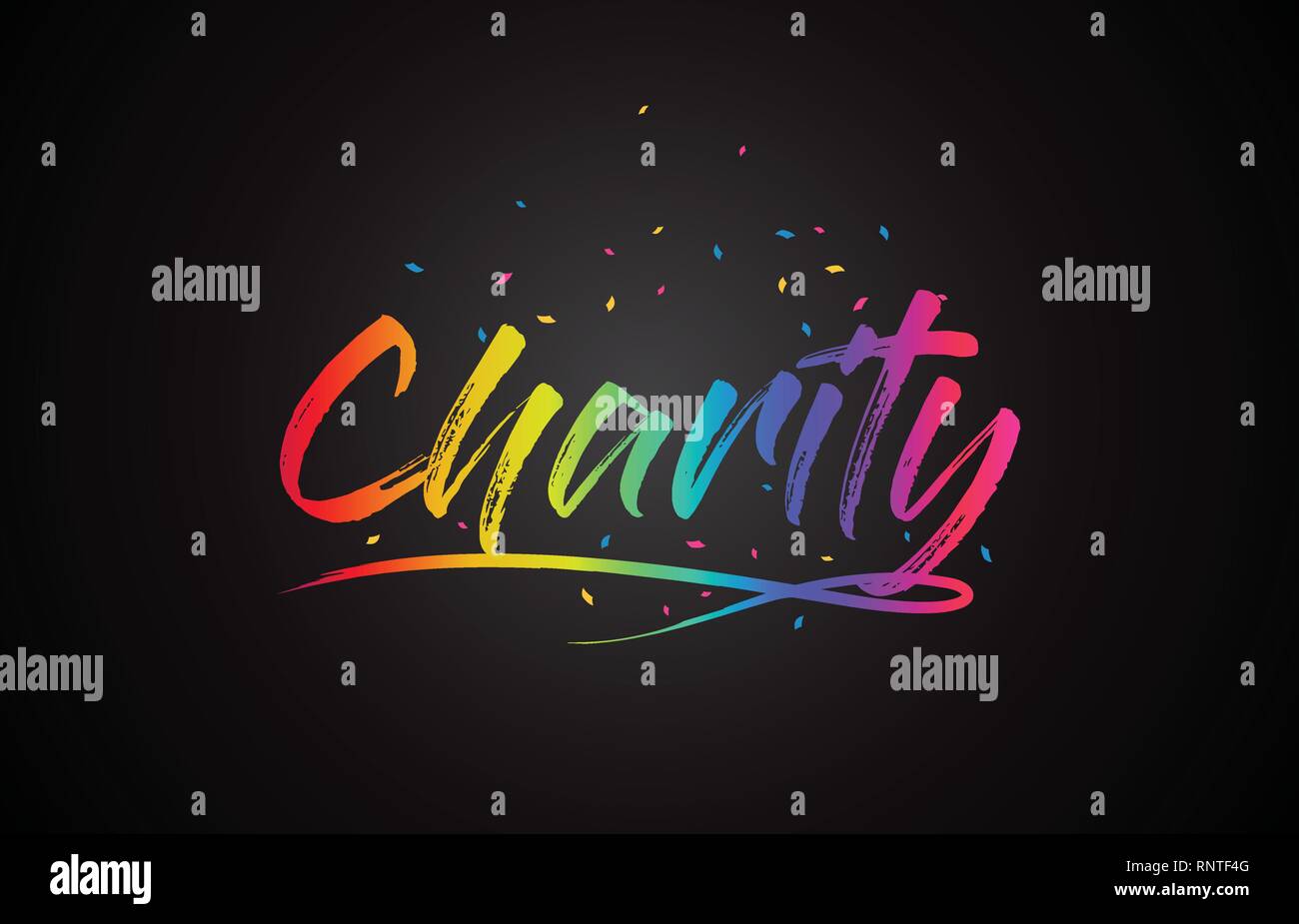 Charity Word Text with Handwritten Rainbow Vibrant Colors and Confetti ...