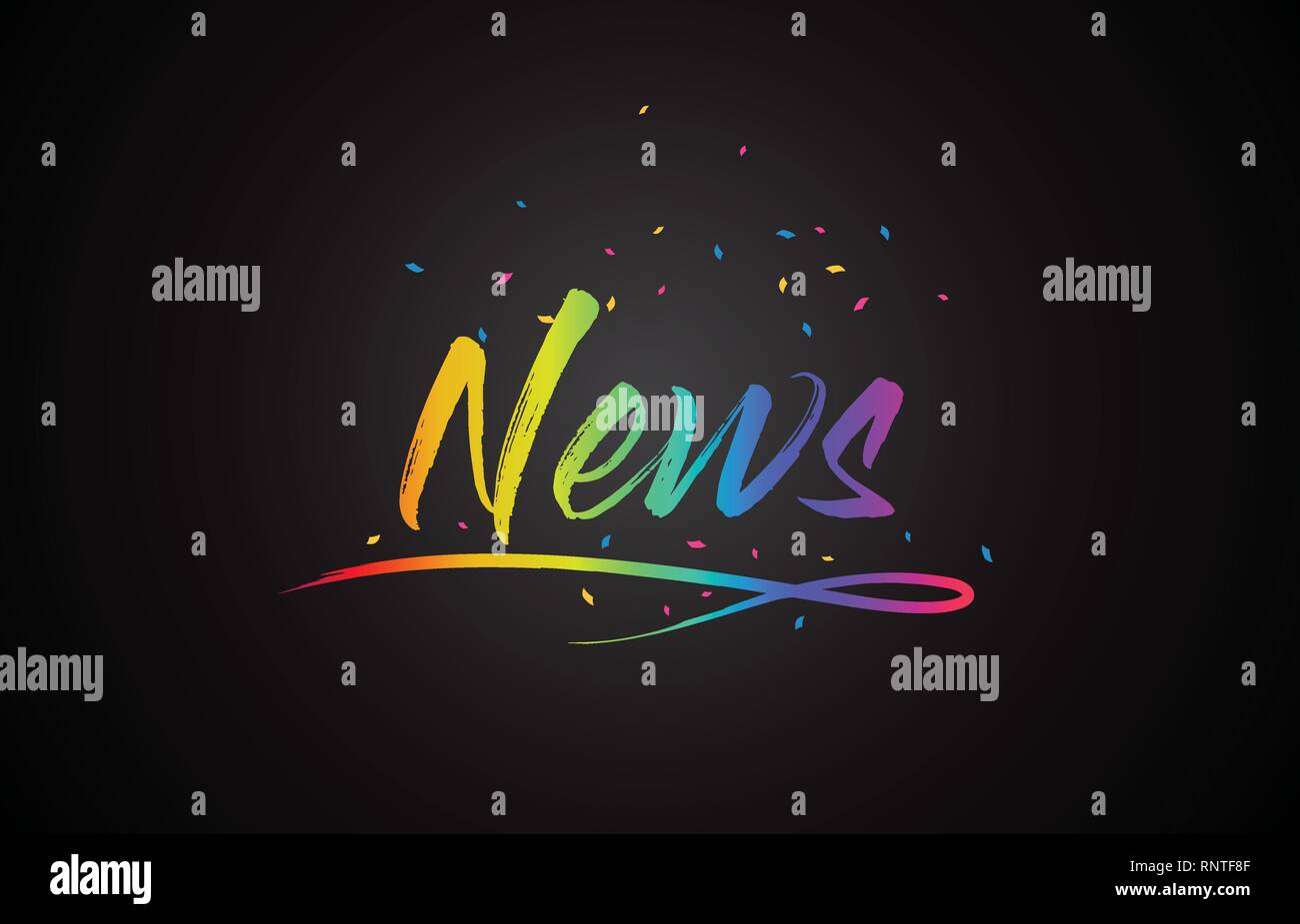 News Word Text with Handwritten Rainbow Vibrant Colors and Confetti ...