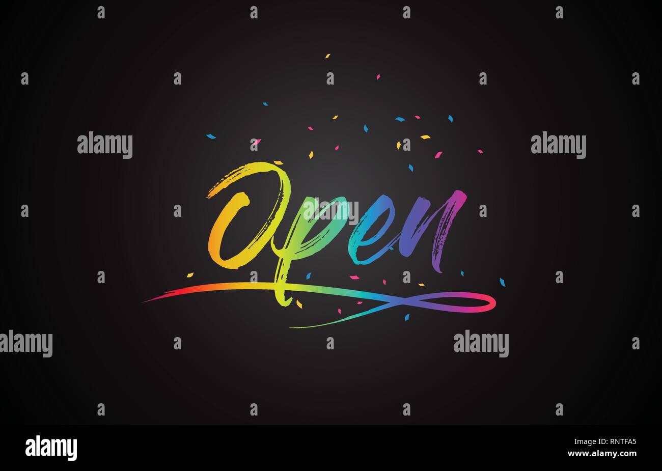 Open Word Text with Handwritten Rainbow Vibrant Colors and Confetti ...