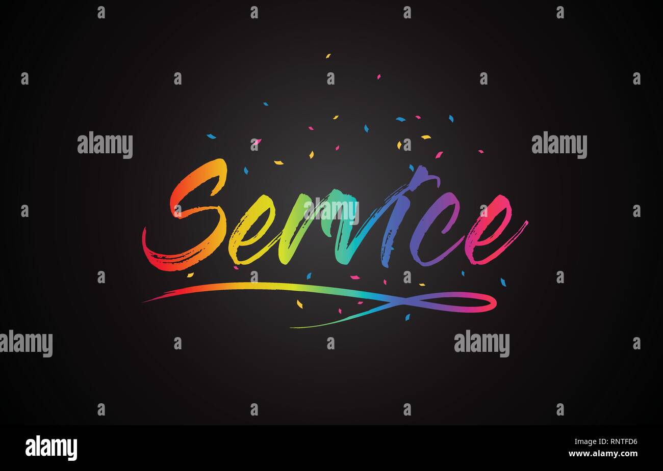 Service Word Text with Handwritten Rainbow Vibrant Colors and Confetti ...