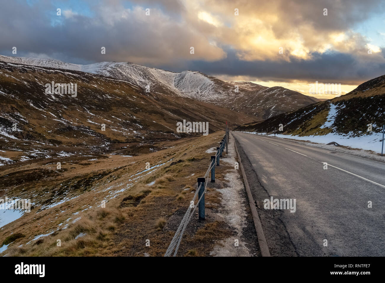 A93 near the Glenshee Ski centre in the Scottish Highlands with snow on ...