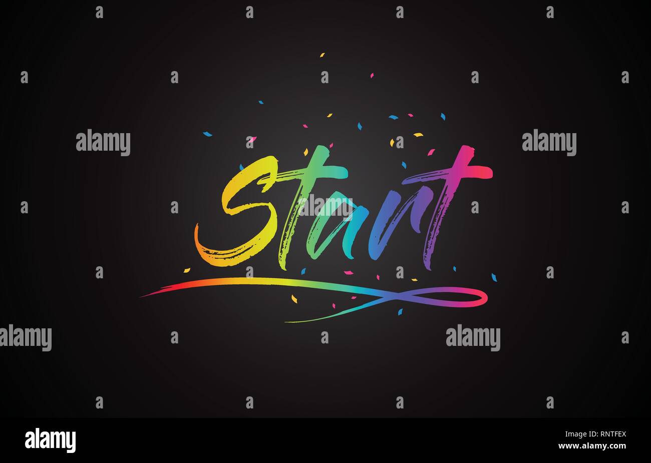 Start Word Text with Handwritten Rainbow Vibrant Colors and Confetti ...