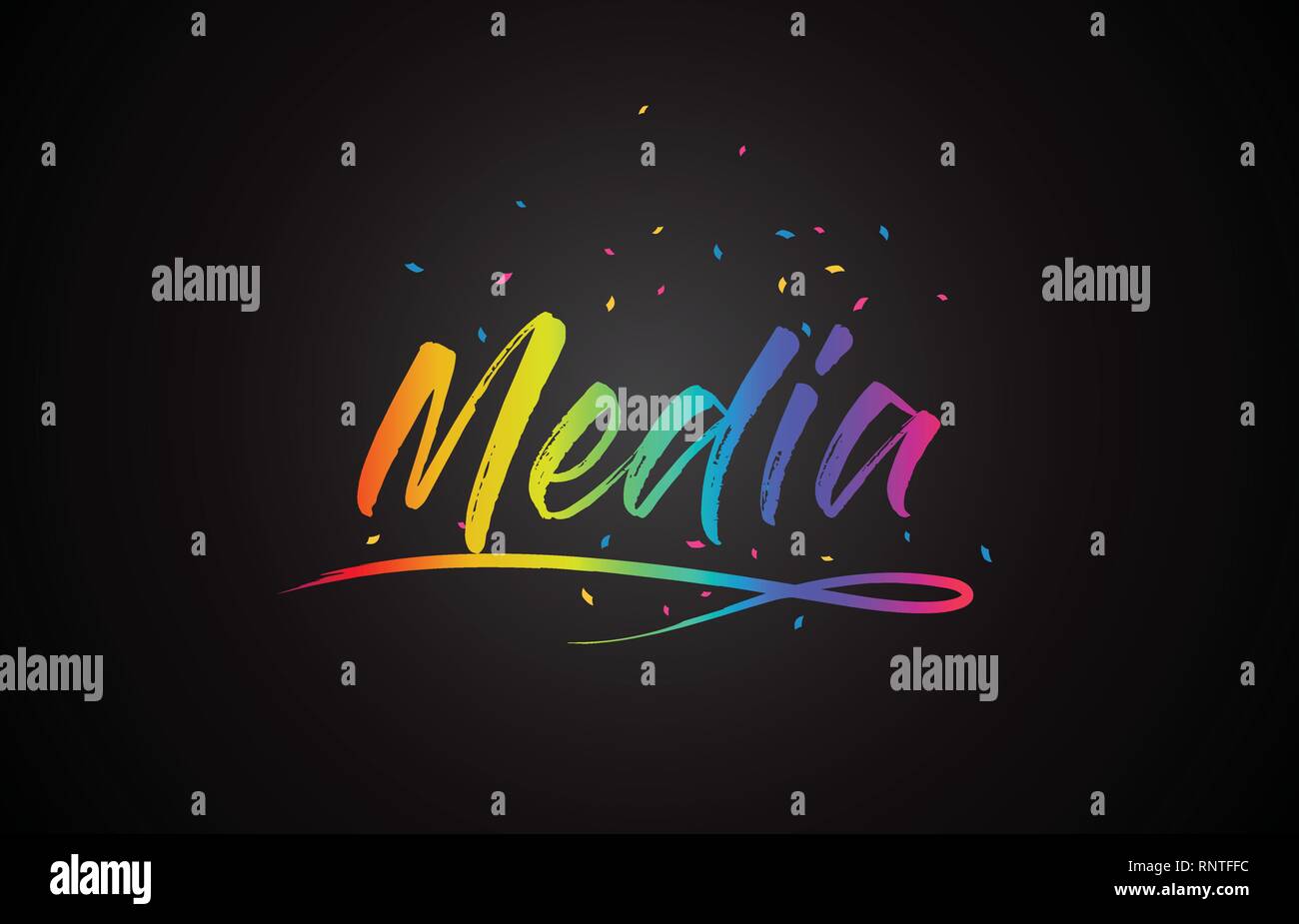 Media Word Text with Handwritten Rainbow Vibrant Colors and Confetti ...