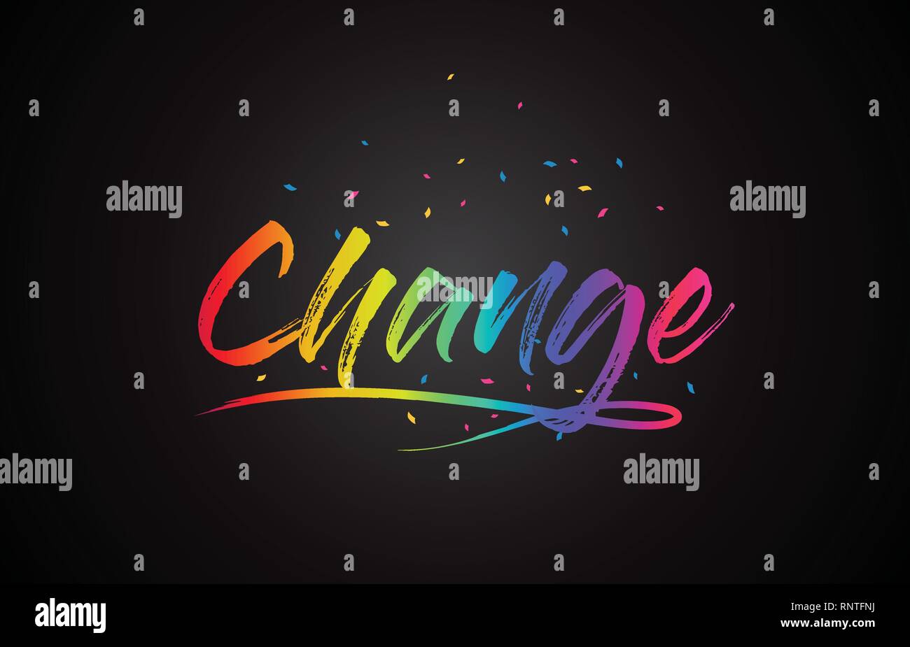 Change Word Text with Handwritten Rainbow Vibrant Colors and Confetti ...