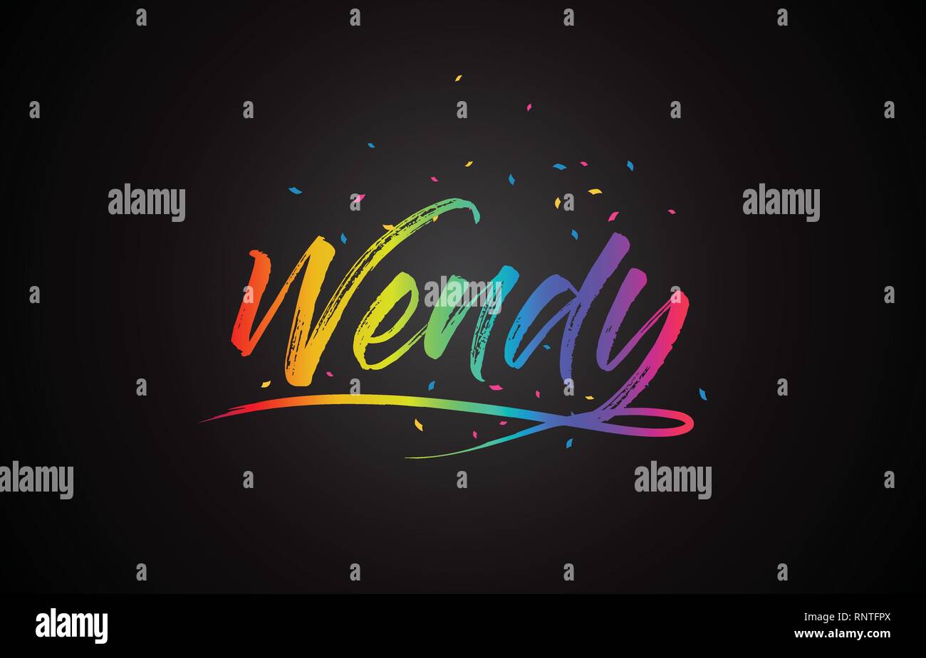 Wendy Word Text with Handwritten Rainbow Vibrant Colors and Confetti ...