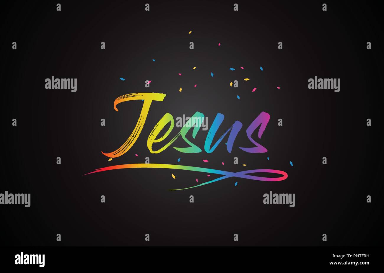 Jesus Word Text with Handwritten Rainbow Vibrant Colors and Confetti ...